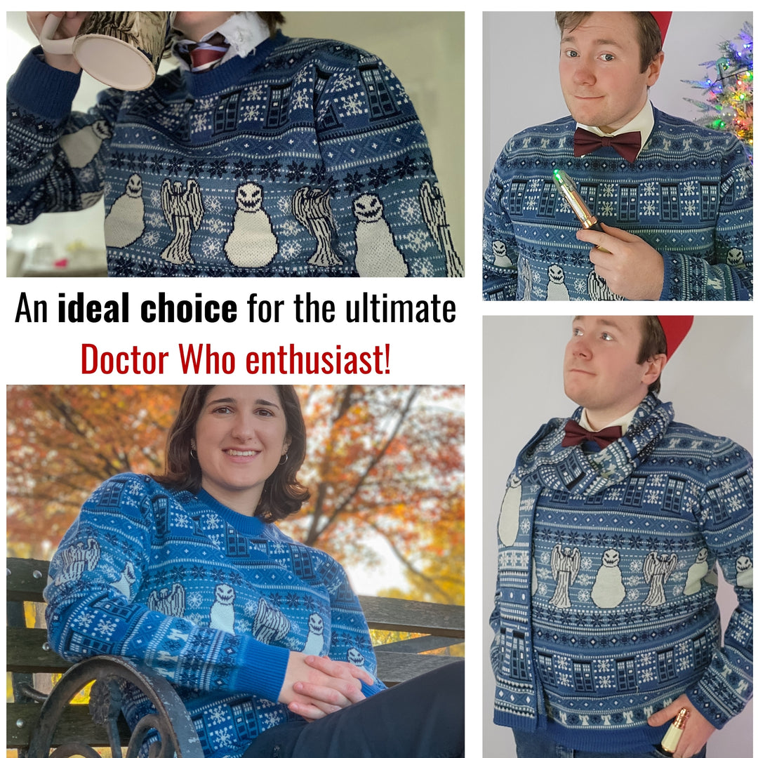 Doctor Who Christmas Jumper - TARDIS, Weeping Angels & Snowmen Sweater ...