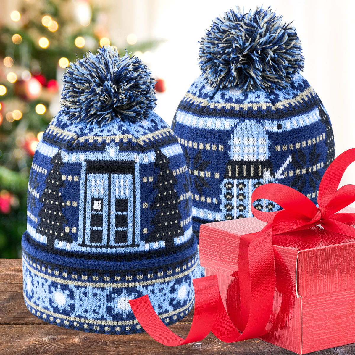 Doctor Who Beanie Hat - TARDIS, Daleks and Festive Pattern - Dr Who ...